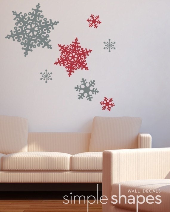 Winter Snowflakes Large - Holiday Vinyl Wall Decal Set - Etsy