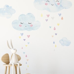 Watercolor Clouds With Heart Rain - Peel and Stick - Wall Stickers - Etsy