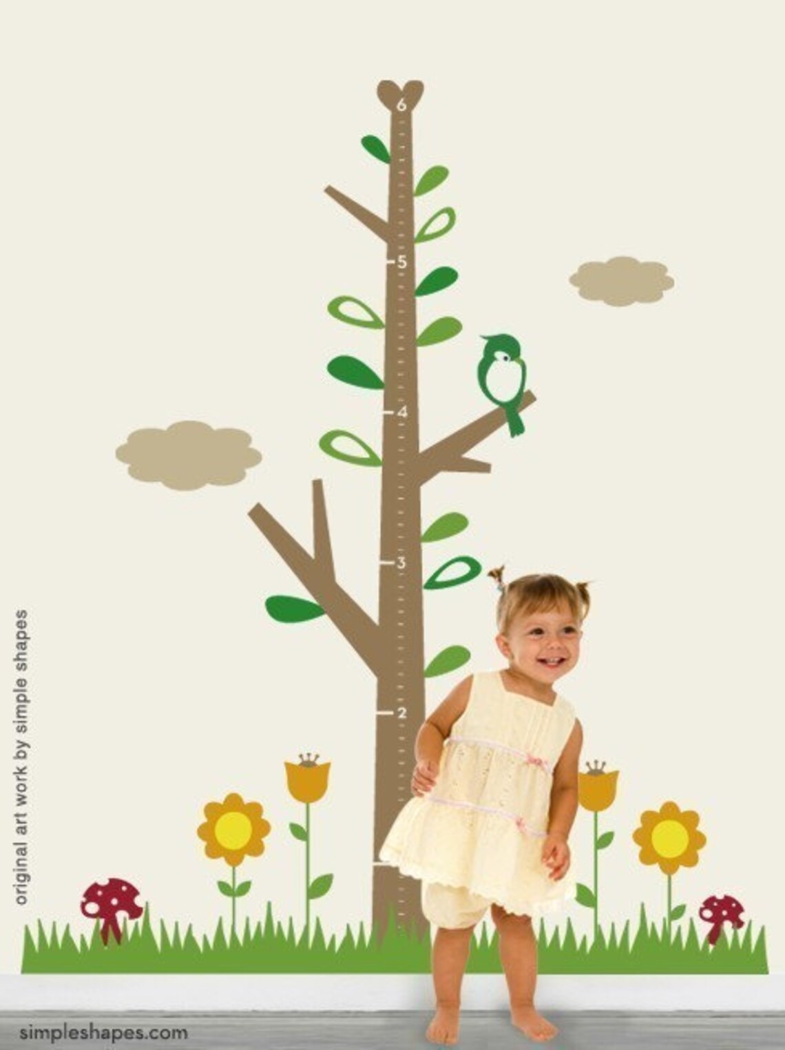 Kids Growth Chart Tree DELUXE With Flowers Decal Childrens - Etsy