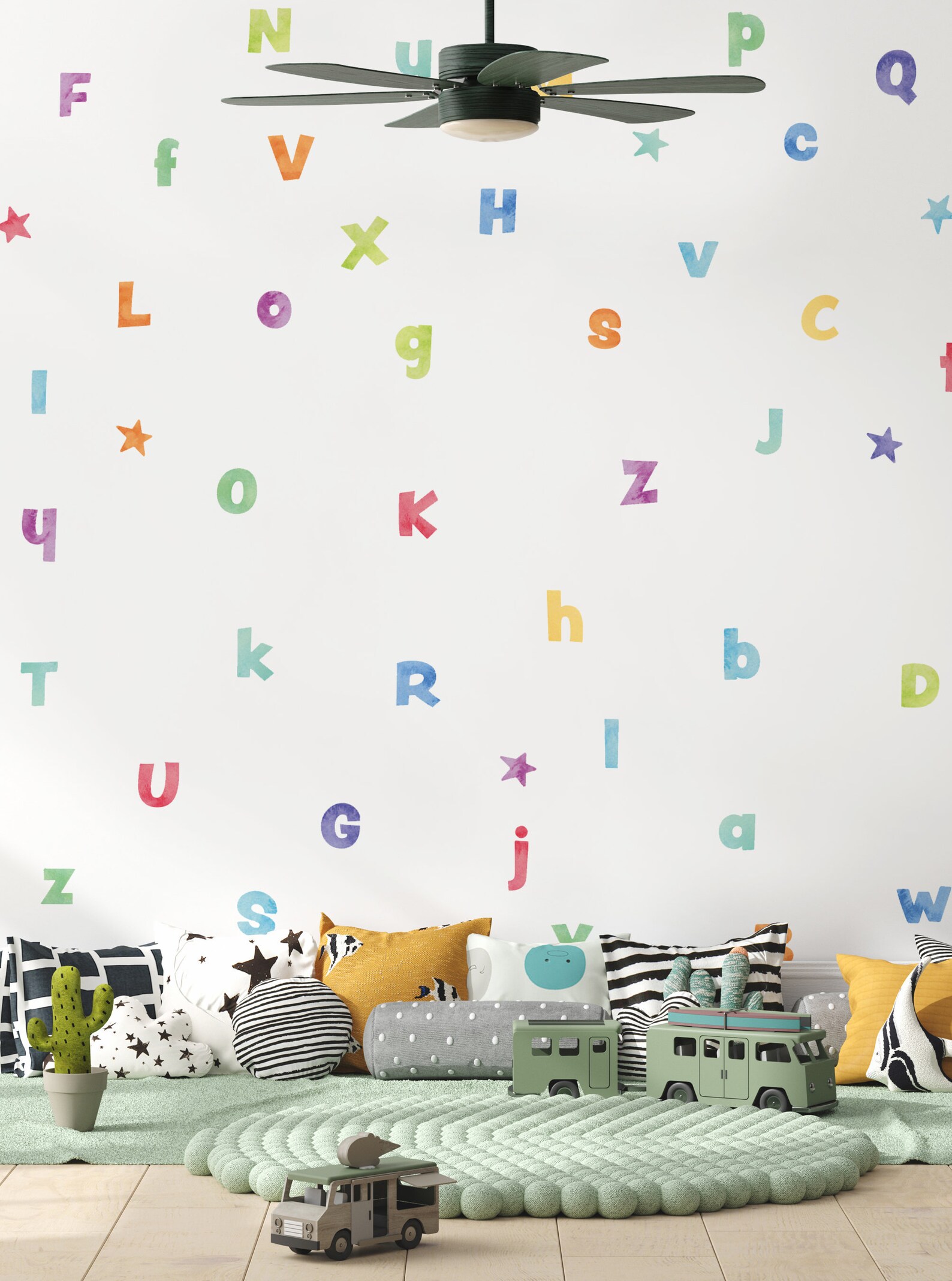 Watercolor Alphabet Wall Stickers Rainbow Peel and Stick - Etsy