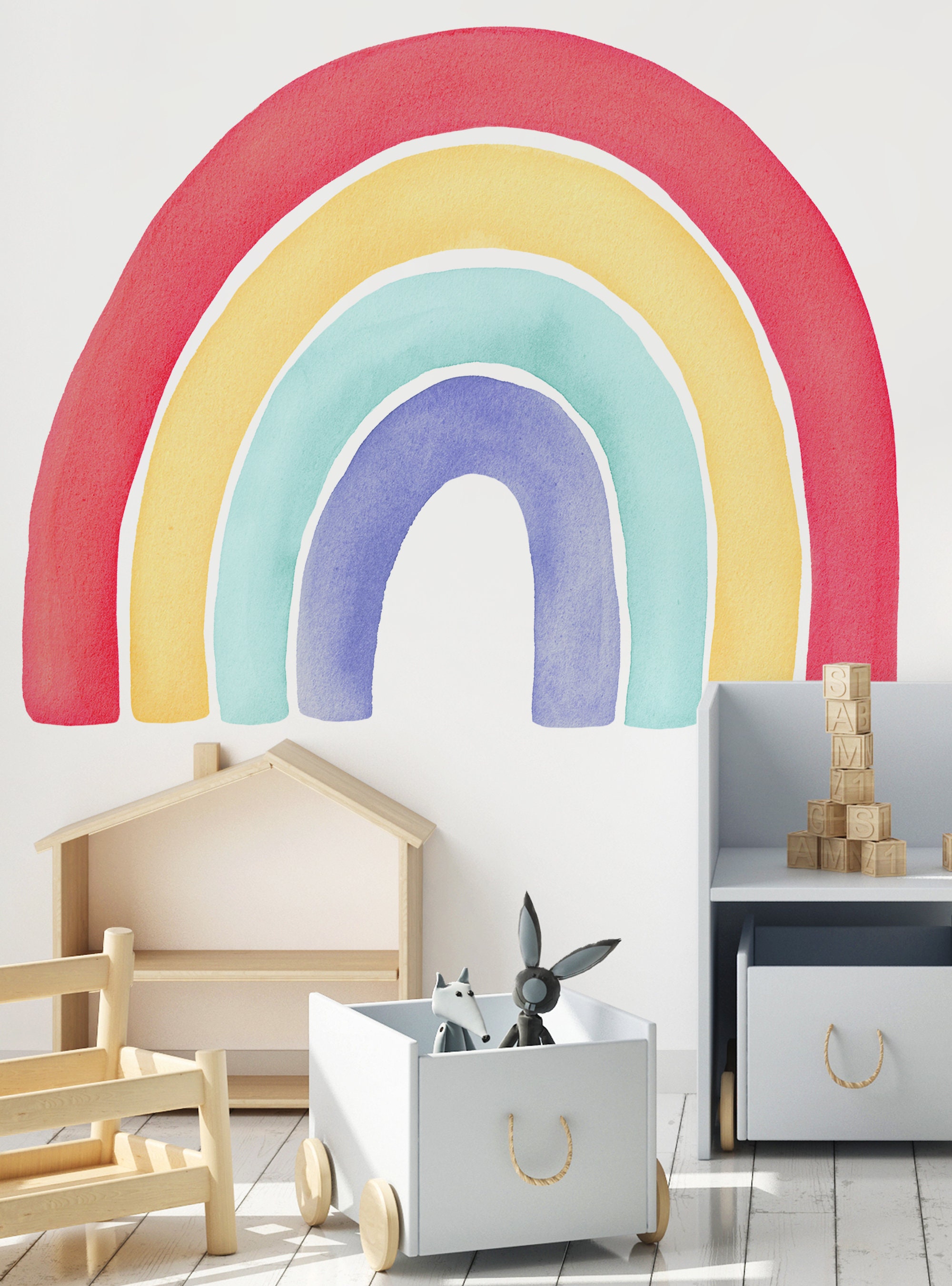 Watercolor Rainbow Wall Sticker Red Peel and Stick | Etsy
