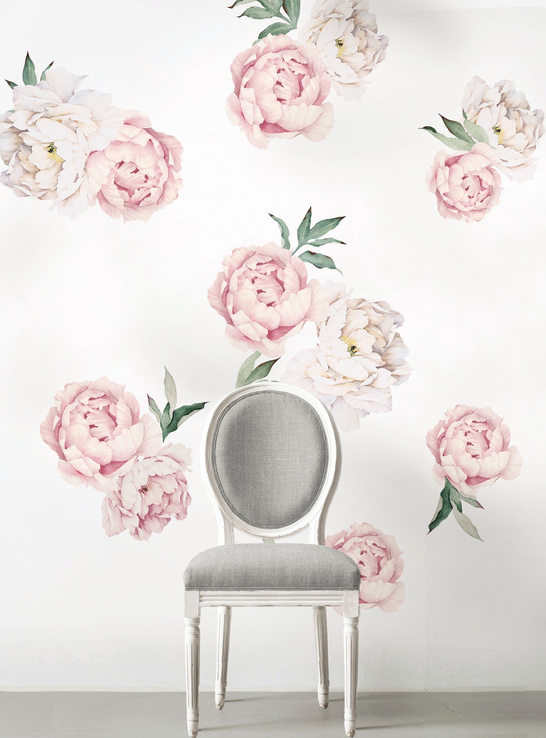 Peony Flowers Wall Sticker-large Set, Simple Shapes Peel and Stick ...