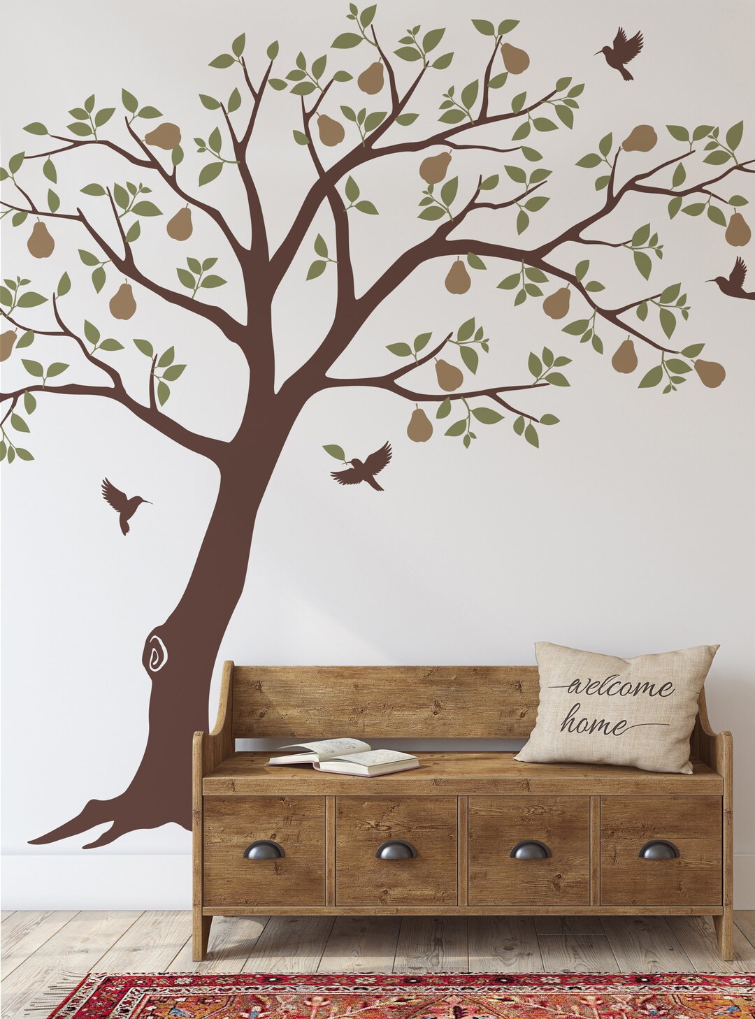 Pear Tree Wall Decal With Hummingbirds: Nursery Decor - Etsy