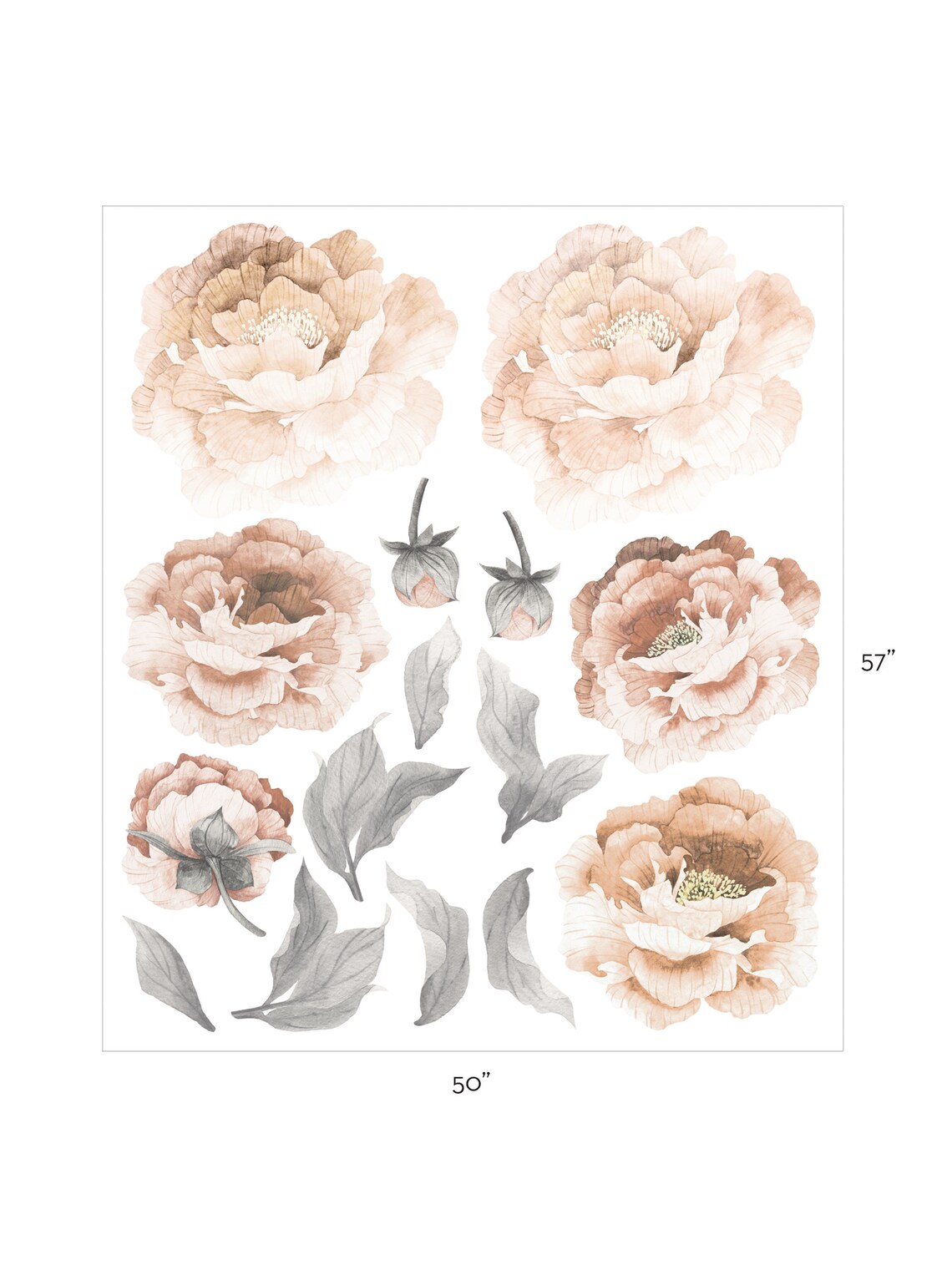 Bloom Flower Wall Stickers, Light Grey - Peel and Stick Removable ...