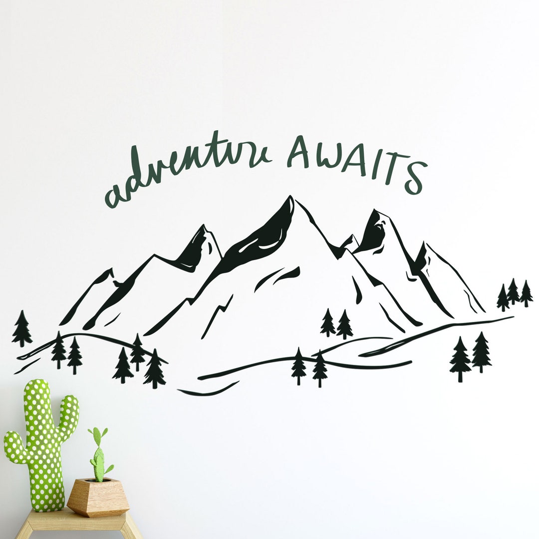 Mountains Wall Decal With Adventure Text Add-on - Etsy