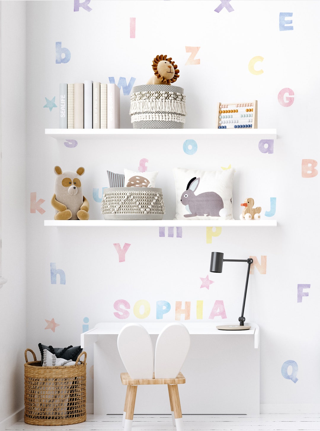 Watercolor Alphabet Wall Stickers, Pastel - Peel and Stick Wall ...