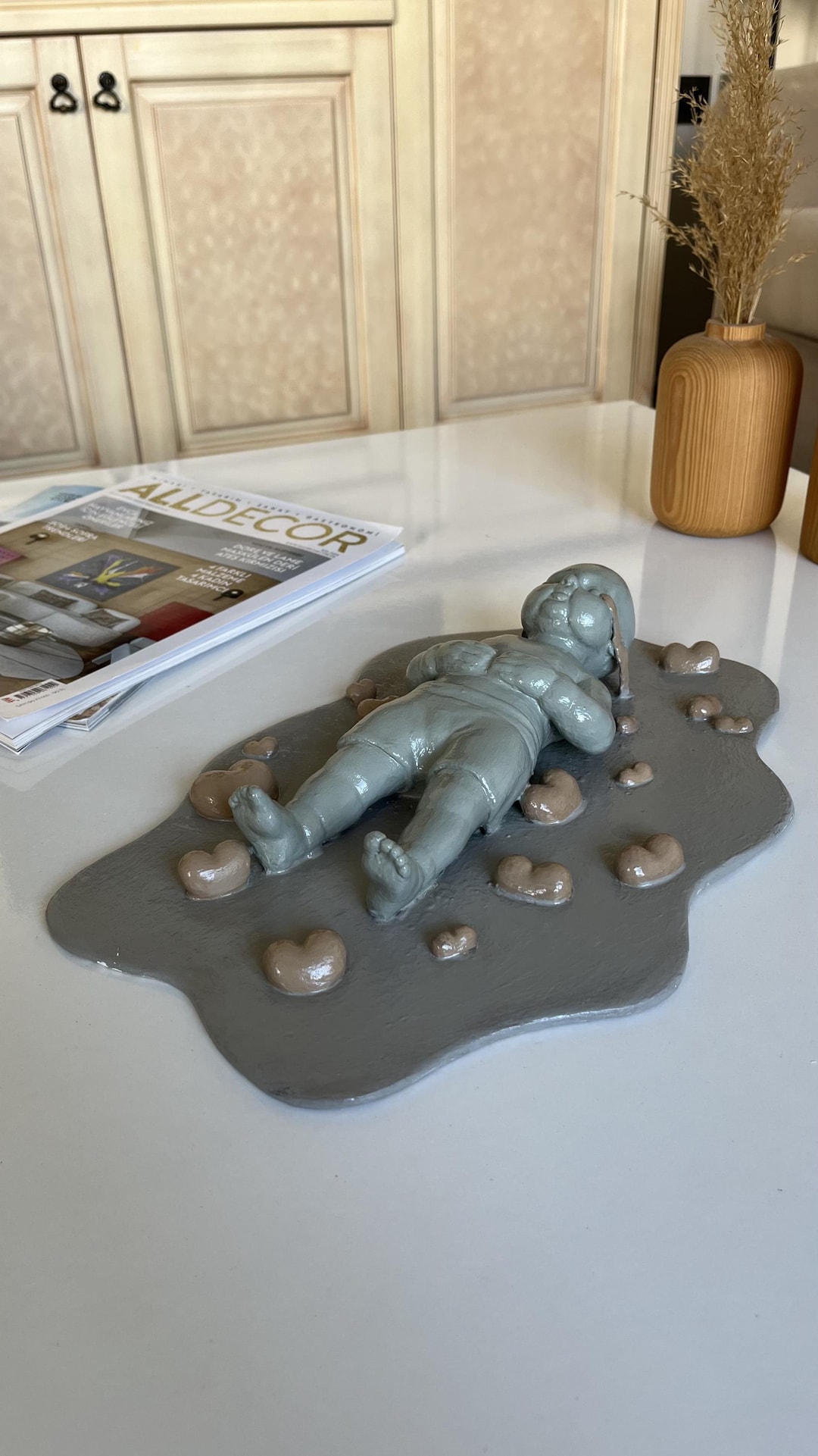 Gray Crying Child Sculpture Gray Lying Statue Tabletop Home Decor Art ...