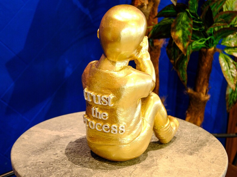 Crafted Gold Finger Pointing Child Sculpture – Sitting 2 Finger Gesture ...
