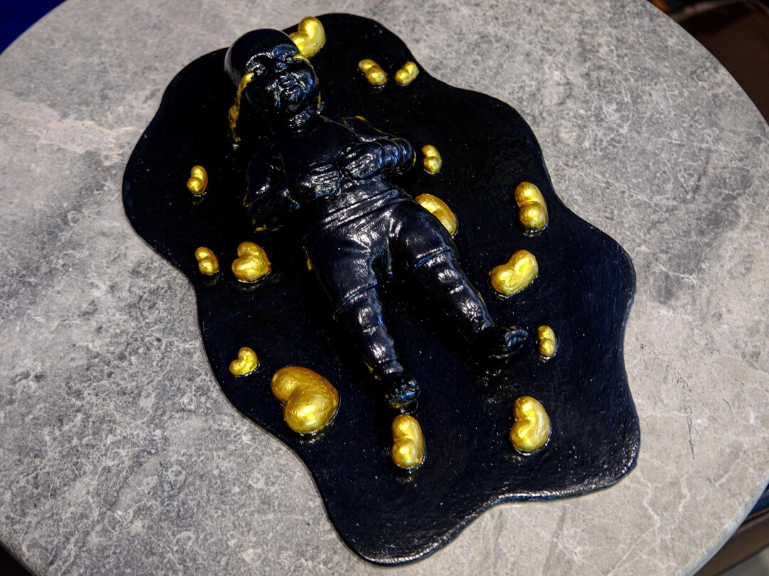 Black and Gold Crying Child Sculpture – Lying Statue With Black and ...