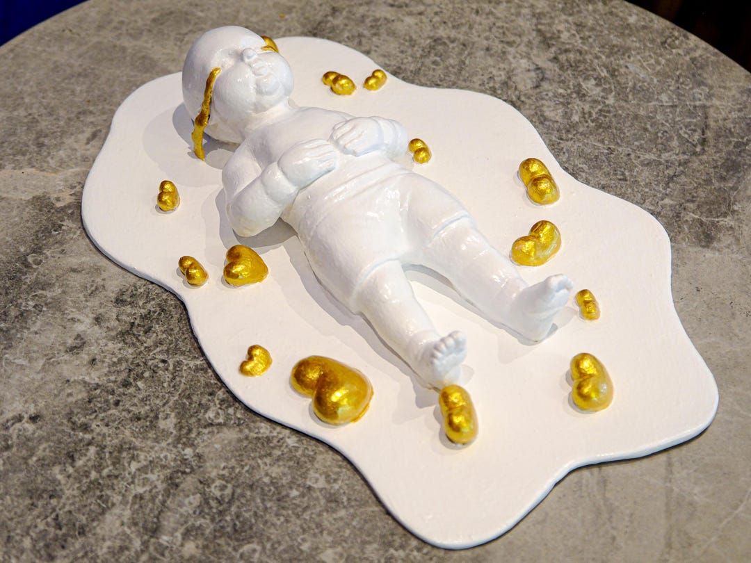 White and Gold Crying Child Sculpture – Lying Statue With White and ...