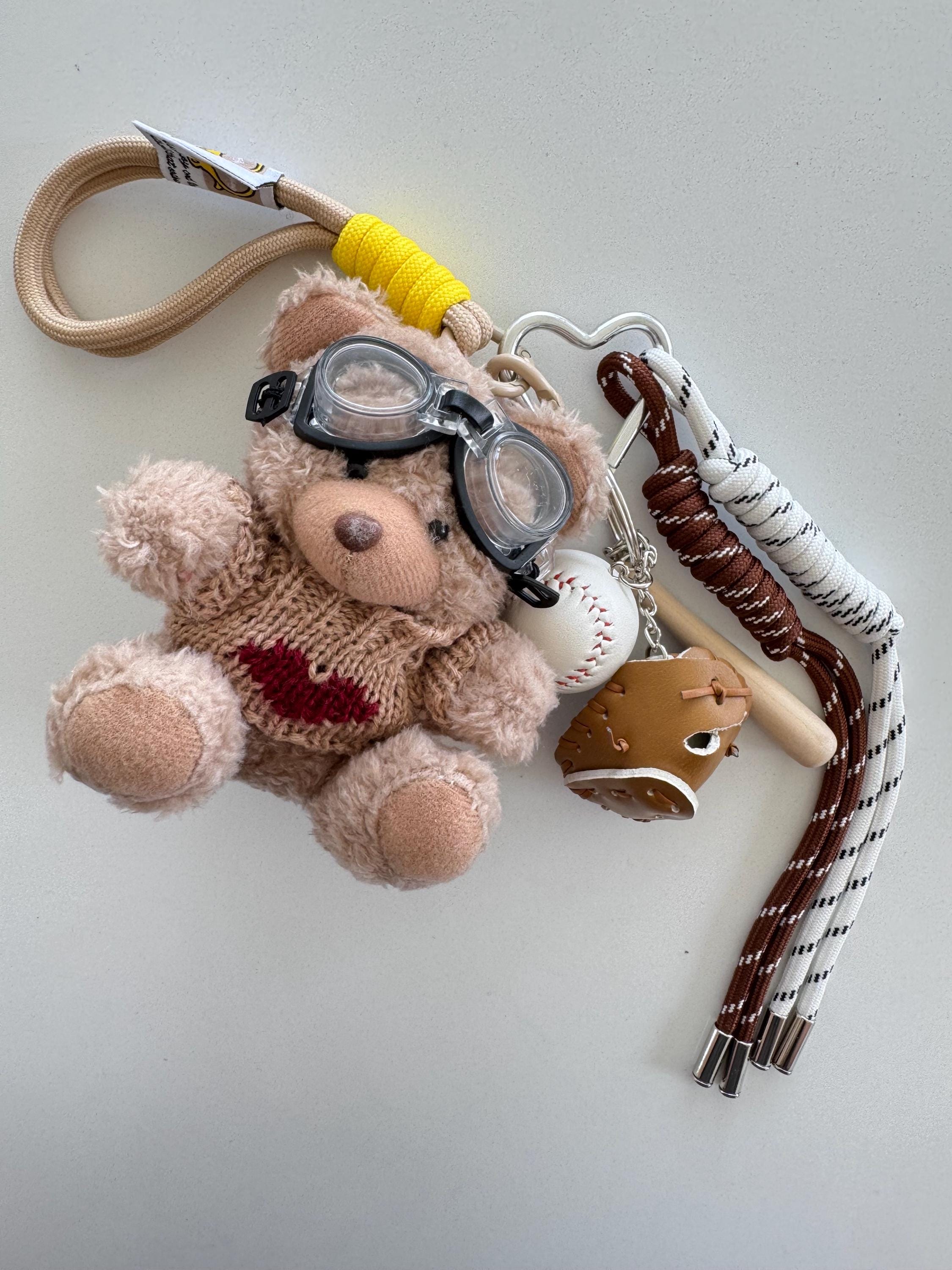 Stylish Teddy Bear With Goggles Baseball Rope Y2K Bag Charms Keychain ...