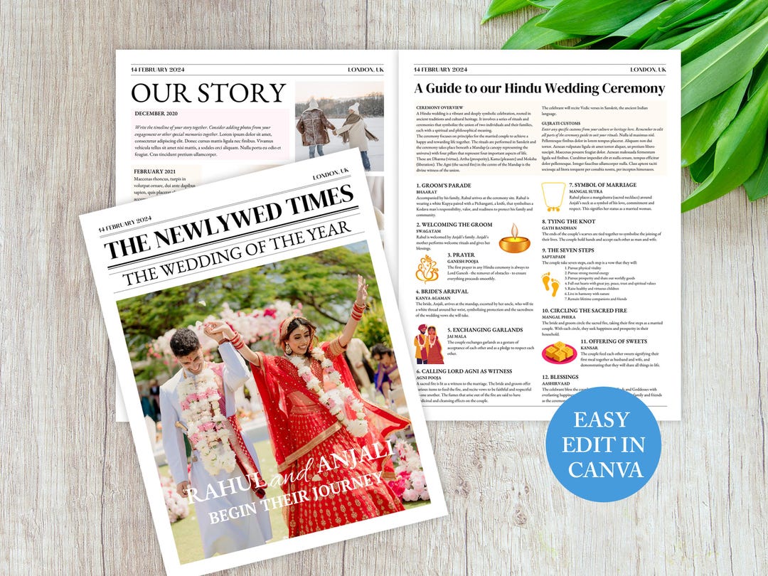 Indian Wedding Newspaper / Hindu Ceremony Program / Hindu Wedding ...
