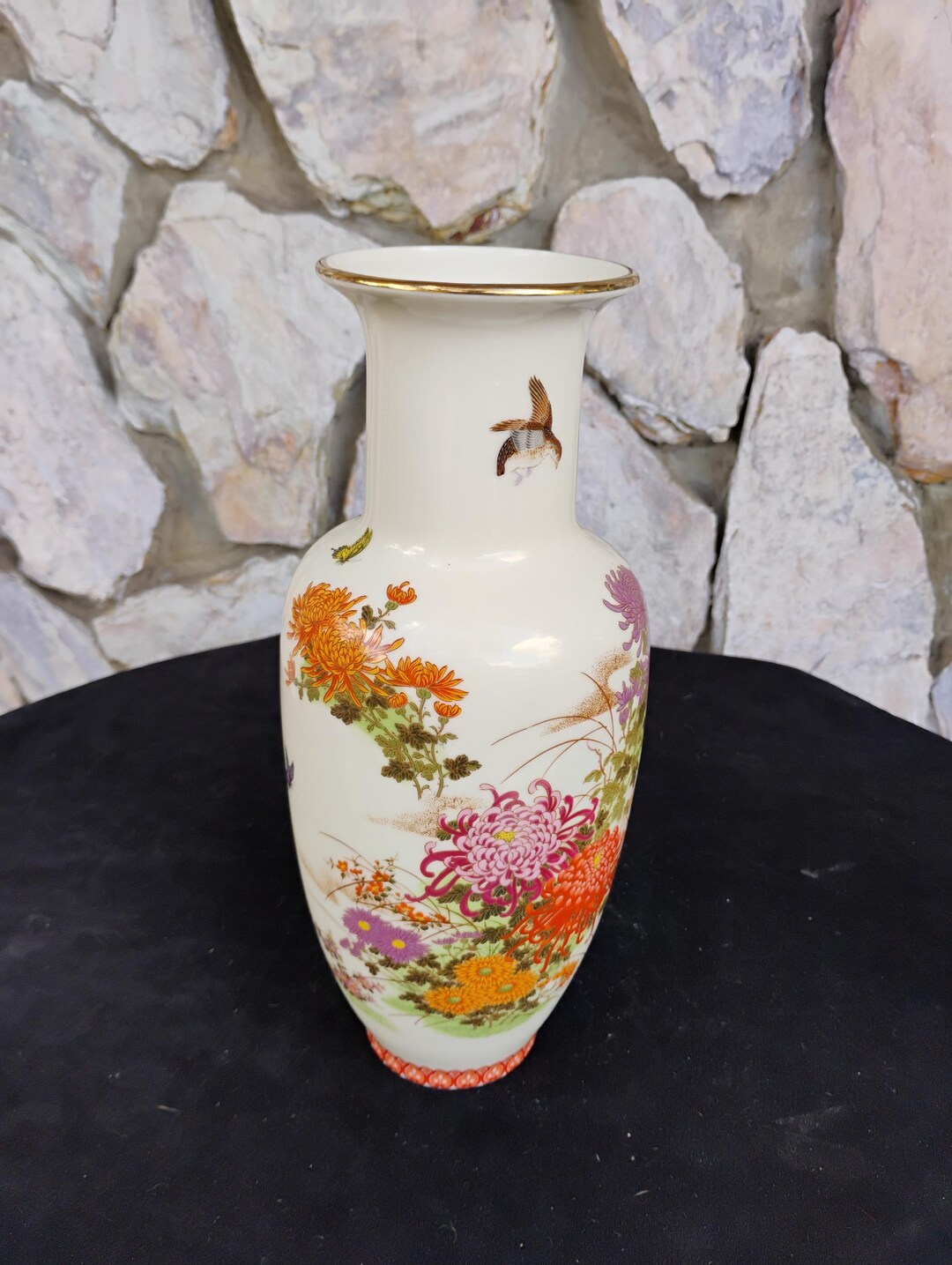 Vintage Shibata Japan Hand Painted Floral Quail Vase 1960's, Japanese ...
