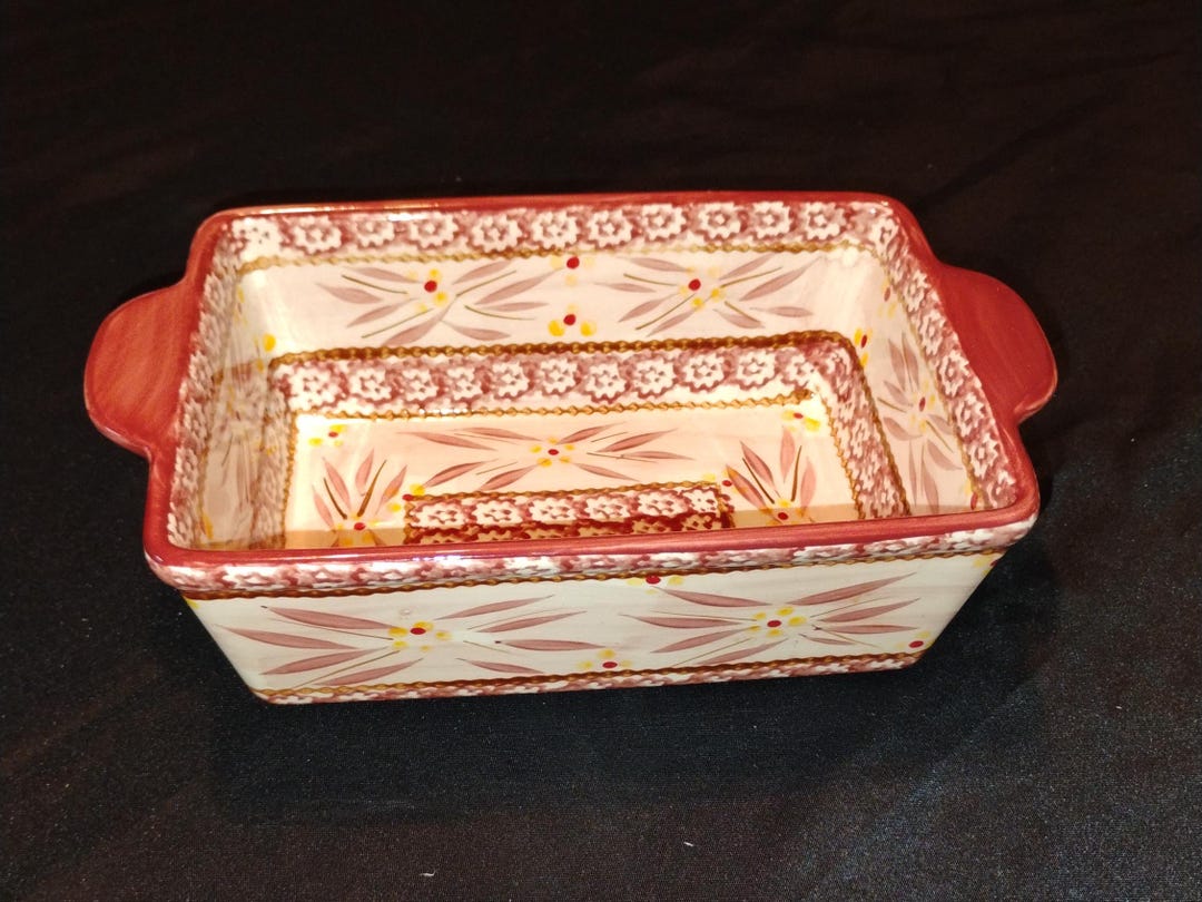 1 Temptations Old World Cream Red Loaf Pan 1.5 Qt Temptations by Lara ...