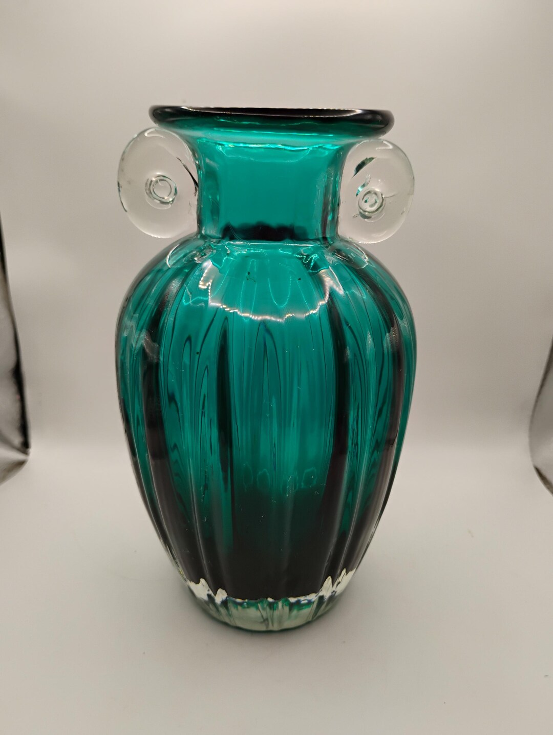 Art Glass Vase Green Handmade Blown Glass Vase Applied Glass Handles 7. ...