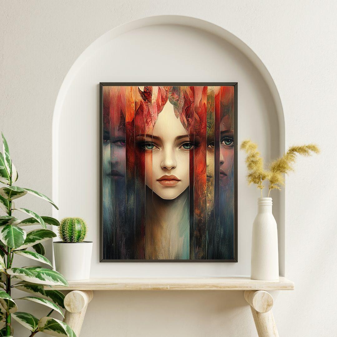 Surreal Feminine Portrait Art, Abstract Fantasy Woman Print, Ethereal ...