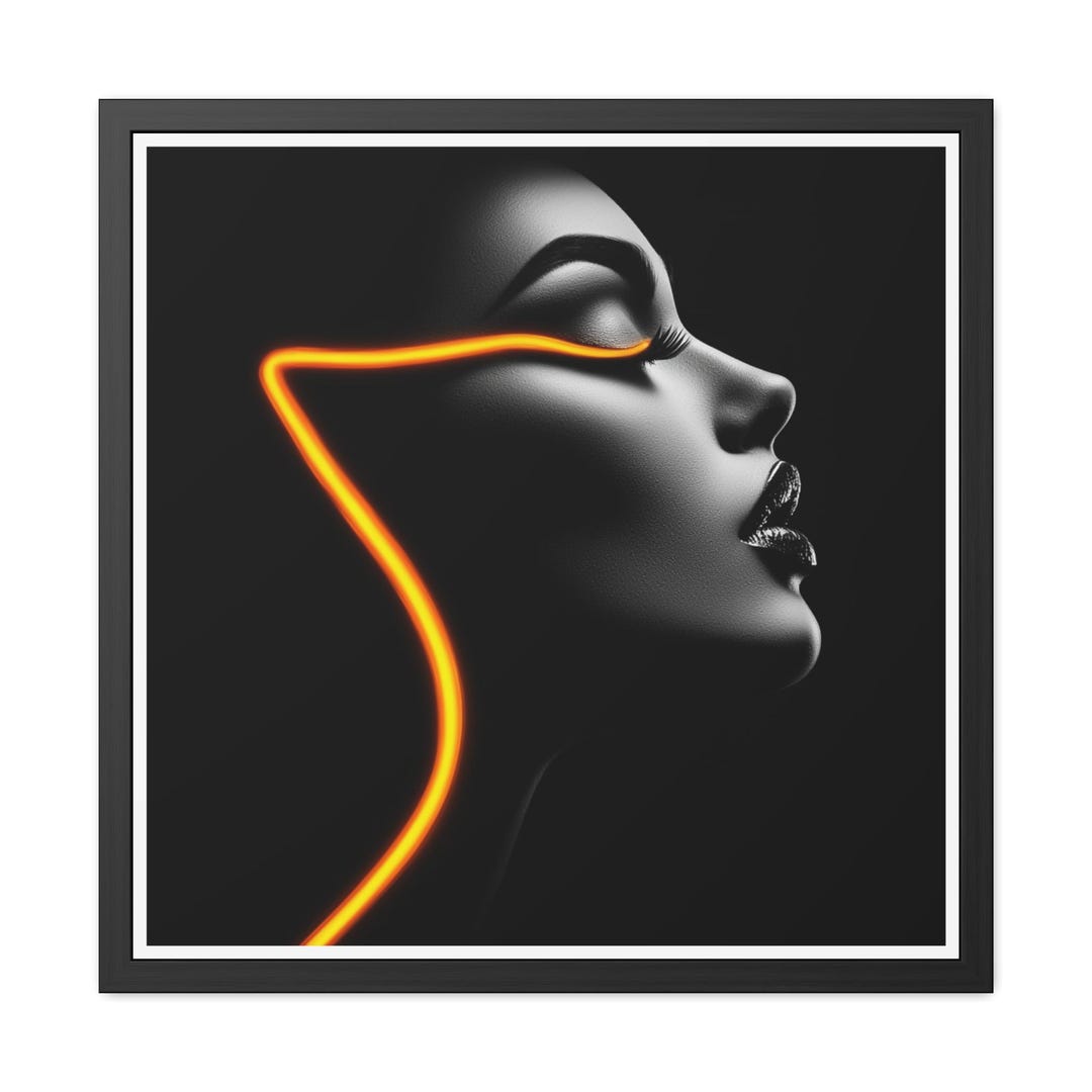 Minimalist Neon Glow Wall Art - Futuristic Black and Orange Portrait ...