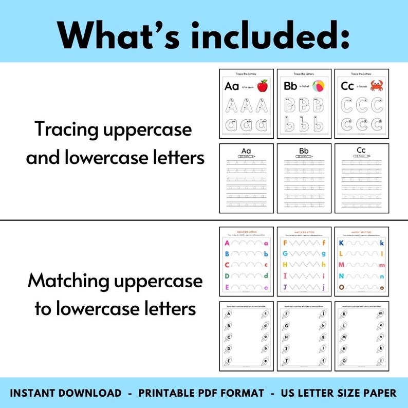 Alphabet Worksheets Bundle Printable, Tracing Alphabets Letters, Letter ...