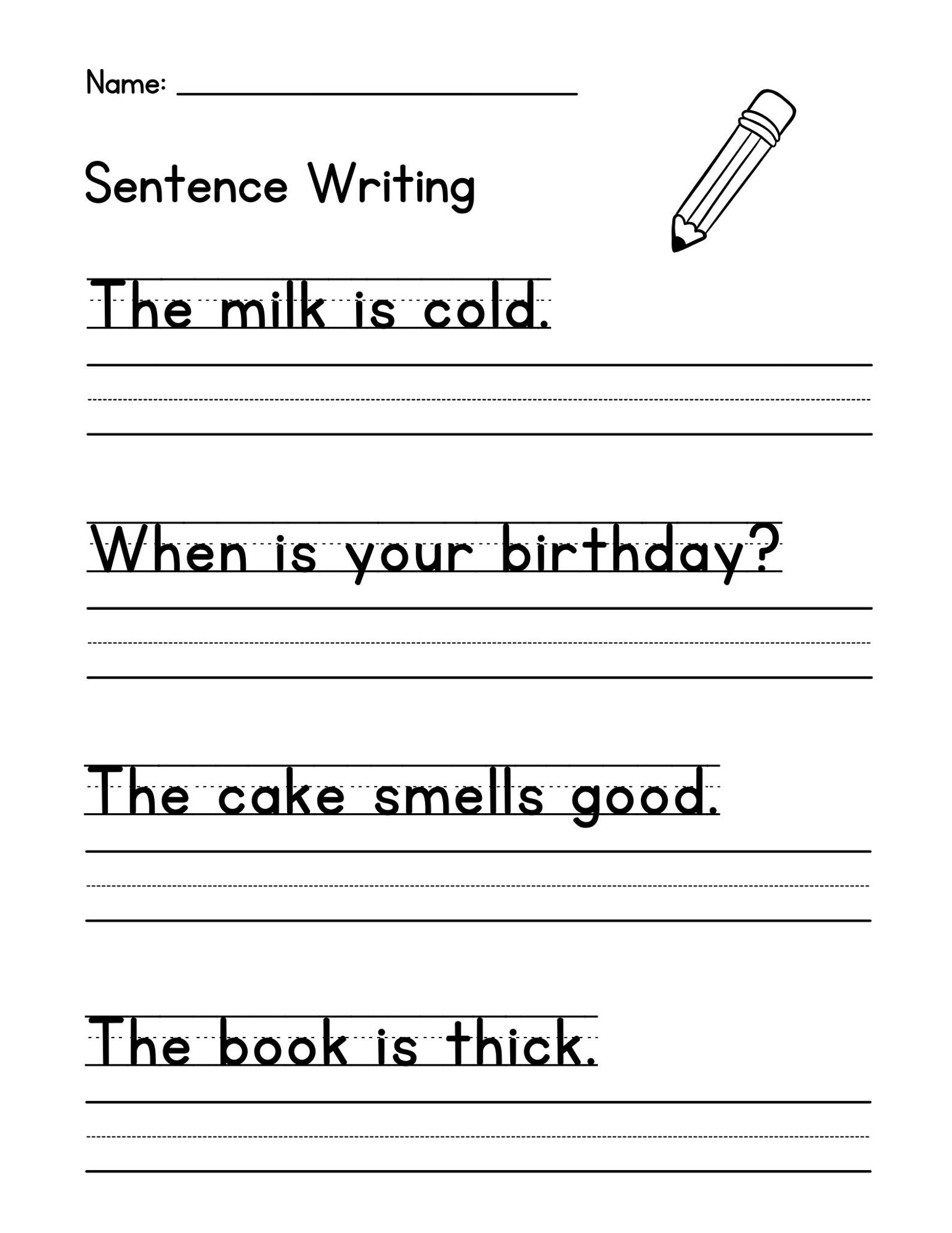 Write the Sentence Worksheets, Printable Sentence Writing Practice ...