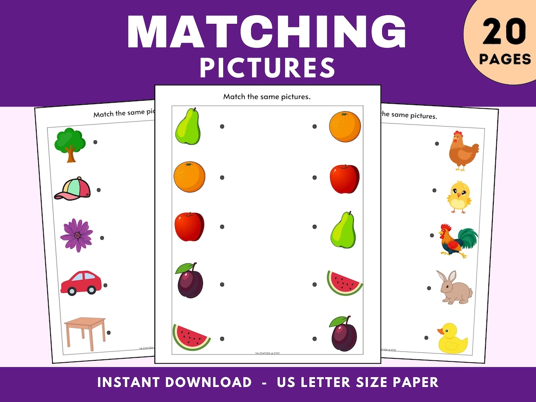 Printable Matching Worksheets, Match the Picture, Kindergarten ...