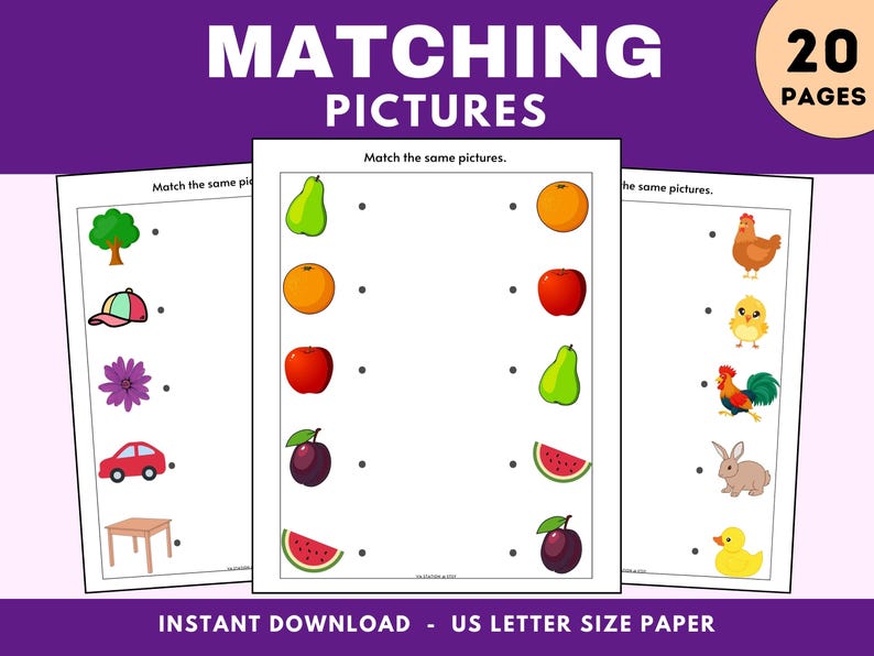 Printable Matching Worksheets, Match the Picture, Kindergarten ...