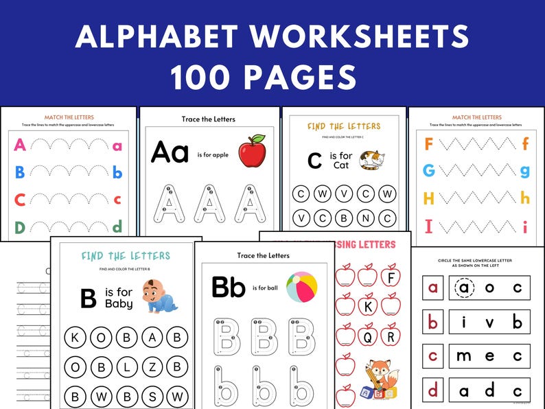 Alphabet Worksheets Bundle Printable, Tracing Alphabets Letters, Letter ...