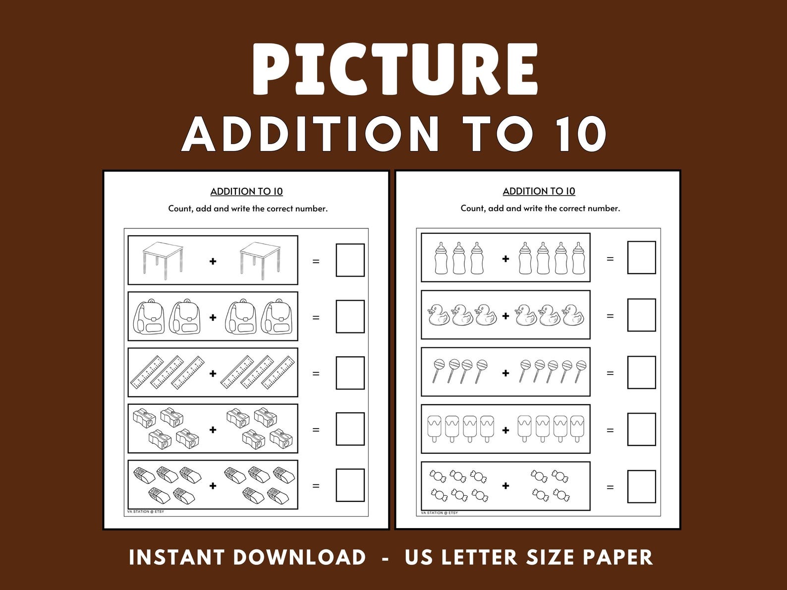 Kindergarten Math Worksheets, Picture Addition, Addition Worksheets ...