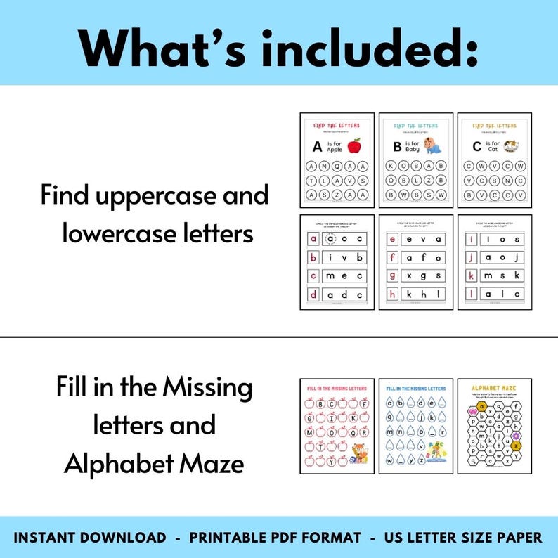 Alphabet Worksheets, Printable Alphabet Worksheets Bundle, Tracing ...