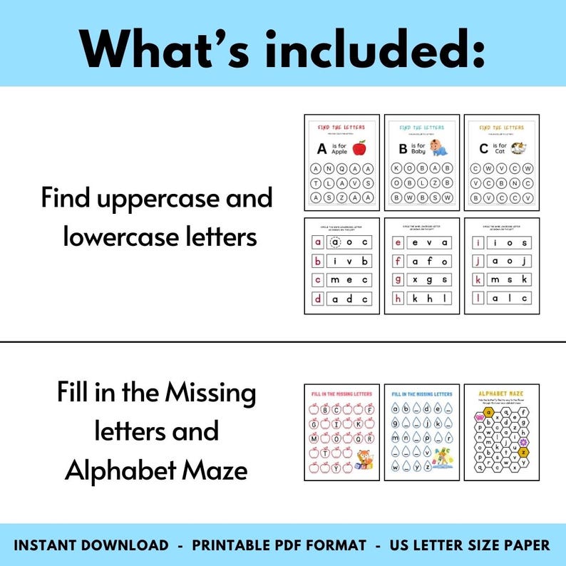 Alphabet Worksheets Bundle Printable, Tracing Alphabets Letters, Letter ...