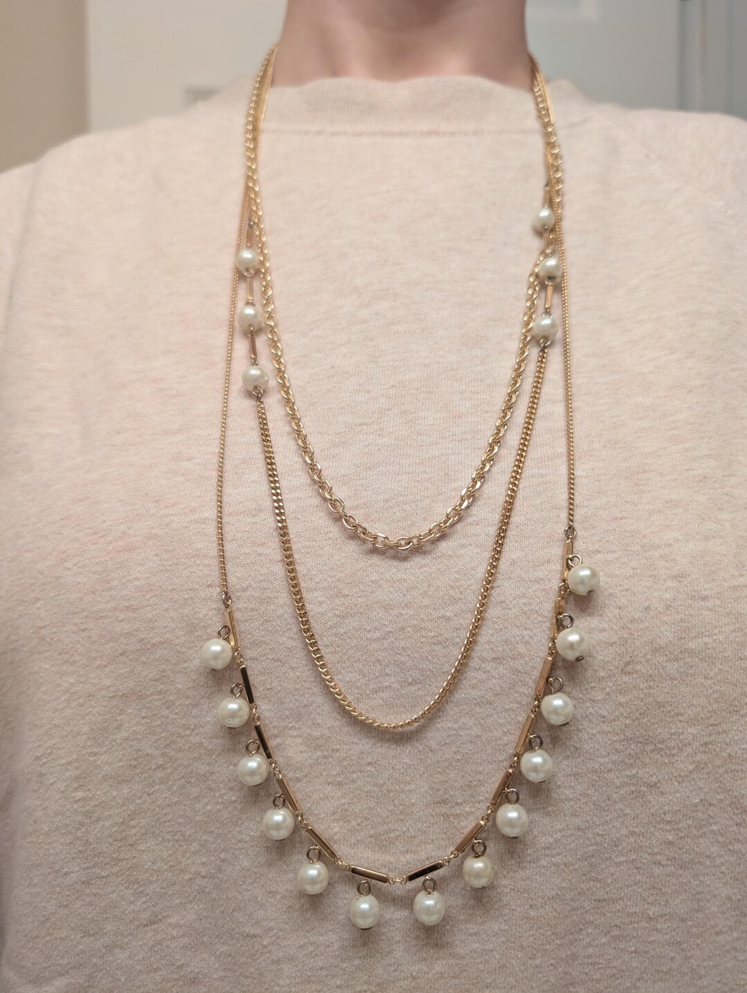Vintage Ann Taylor Multiple Chain Necklace 28" 32" 35" - Gold Tone With ...