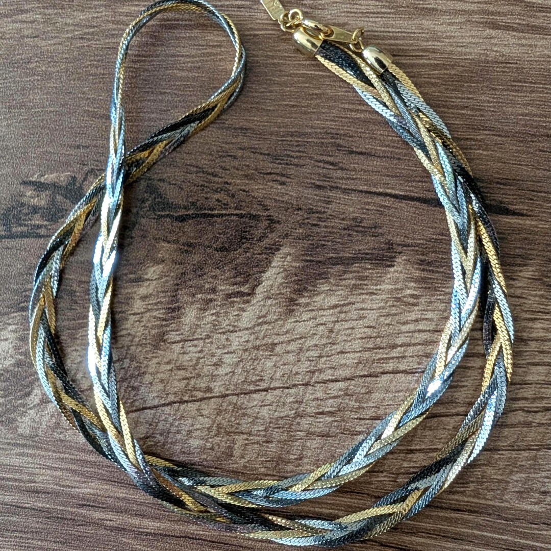 Merlite Silver & Gold Tone Braided Flat Snake Chain Necklace 23 ...