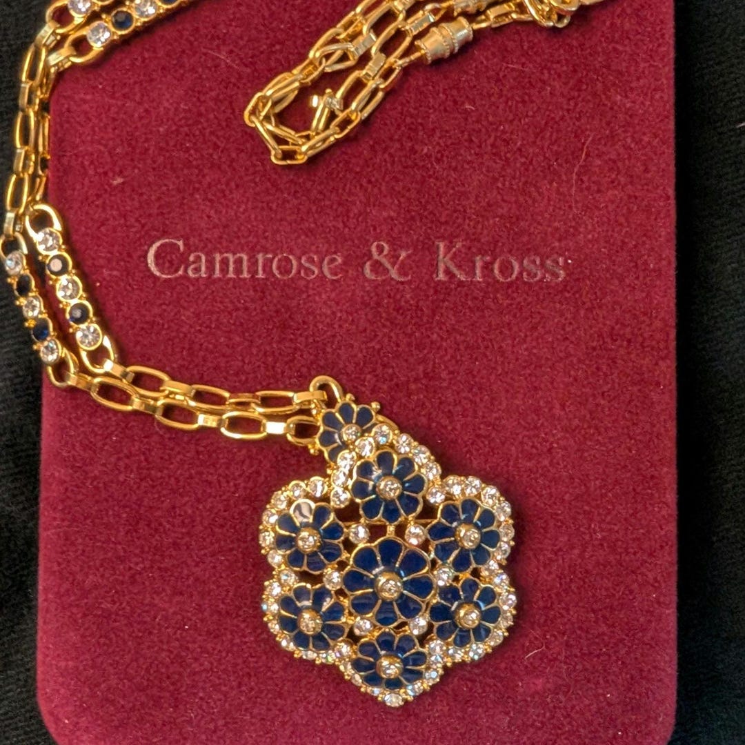 Grand Tour - Blue Enamel and Rhinestone Necklace Signed JBK - Camrose ...