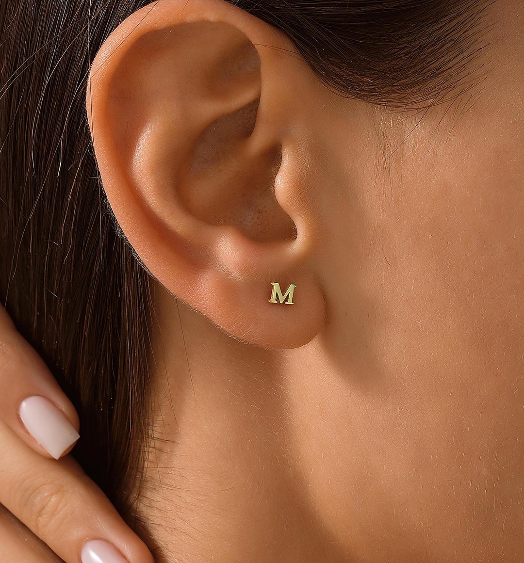 14K Gold Tiny Letter Earrings , Small Stud Earrings , Initial Earrings ...
