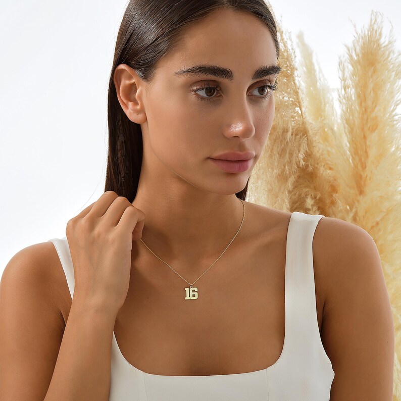 14K Gold Number Necklace , Sport Number Necklace , Custom Number ...