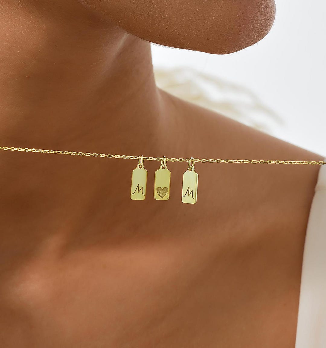 14K Gold Personalized Bar Tag Necklace , Vertical Bars Necklace , Mini ...