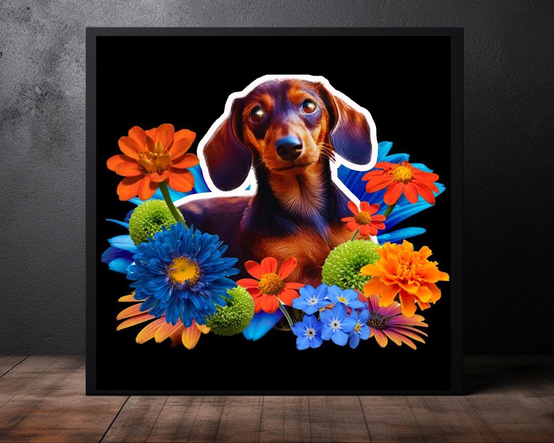 Cute Dachshund Flower Poster, Hotdog Wall Art, Dog Lover Gift ...