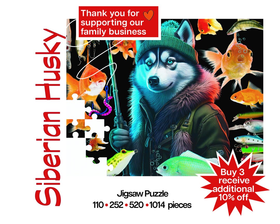 Jigsaw Puzzle, Cute Siberian Husky Design, Fun Puzzle for Dog Lover ...