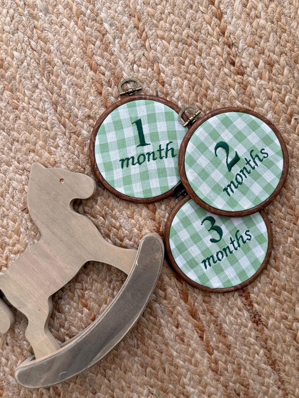Green Gingham First Year Milestone Hoops | Embroidered Baby Milestone ...