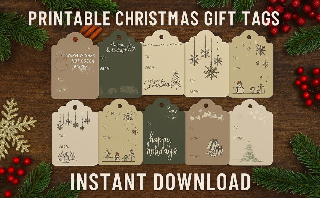 Printable Christmas Gift Tags, Pine Trees (PDF, PNG) - Etsy