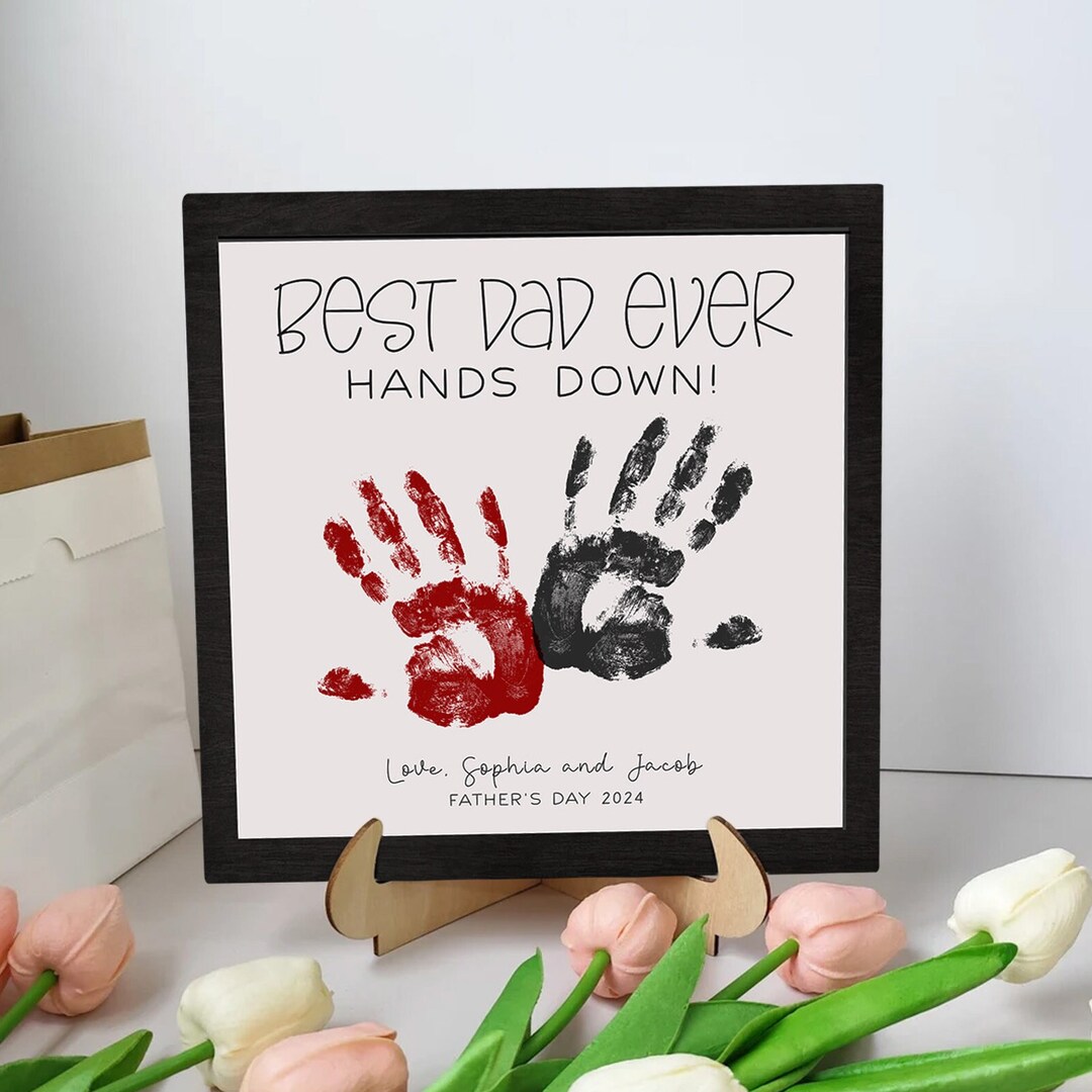 Personalized DIY Handprint Father Sign, Father's Day Best Dad Ever ...