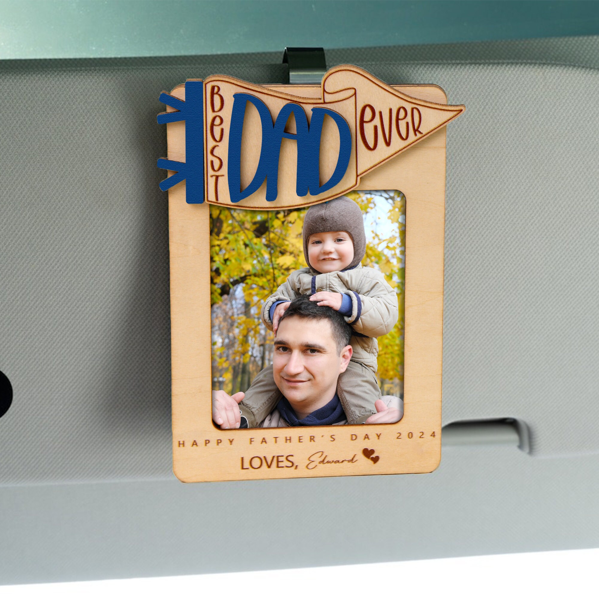 Personalized Dad Photo Car Visor Clip, Custom Picture Frame Sun Visor ...