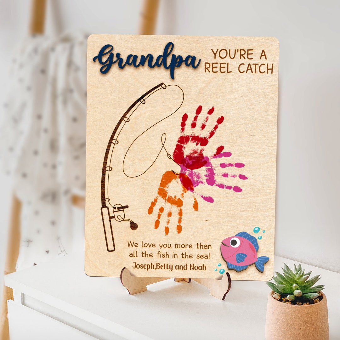 You're the Reel Catch DIY Handprint Sign, Fathers Day Gift, Dad Sign ...