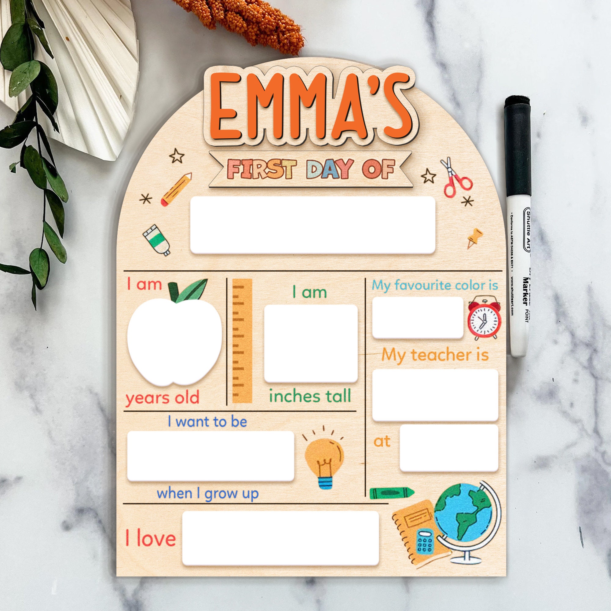 Custom First Day at School Sign, Personalized Wooden School Board, Back ...
