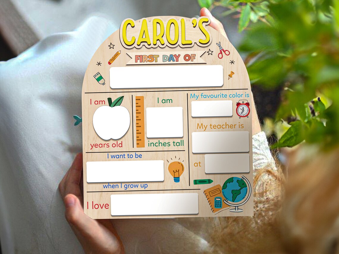 Custom First Day at School Sign, Personalized Wooden School Board, Back ...