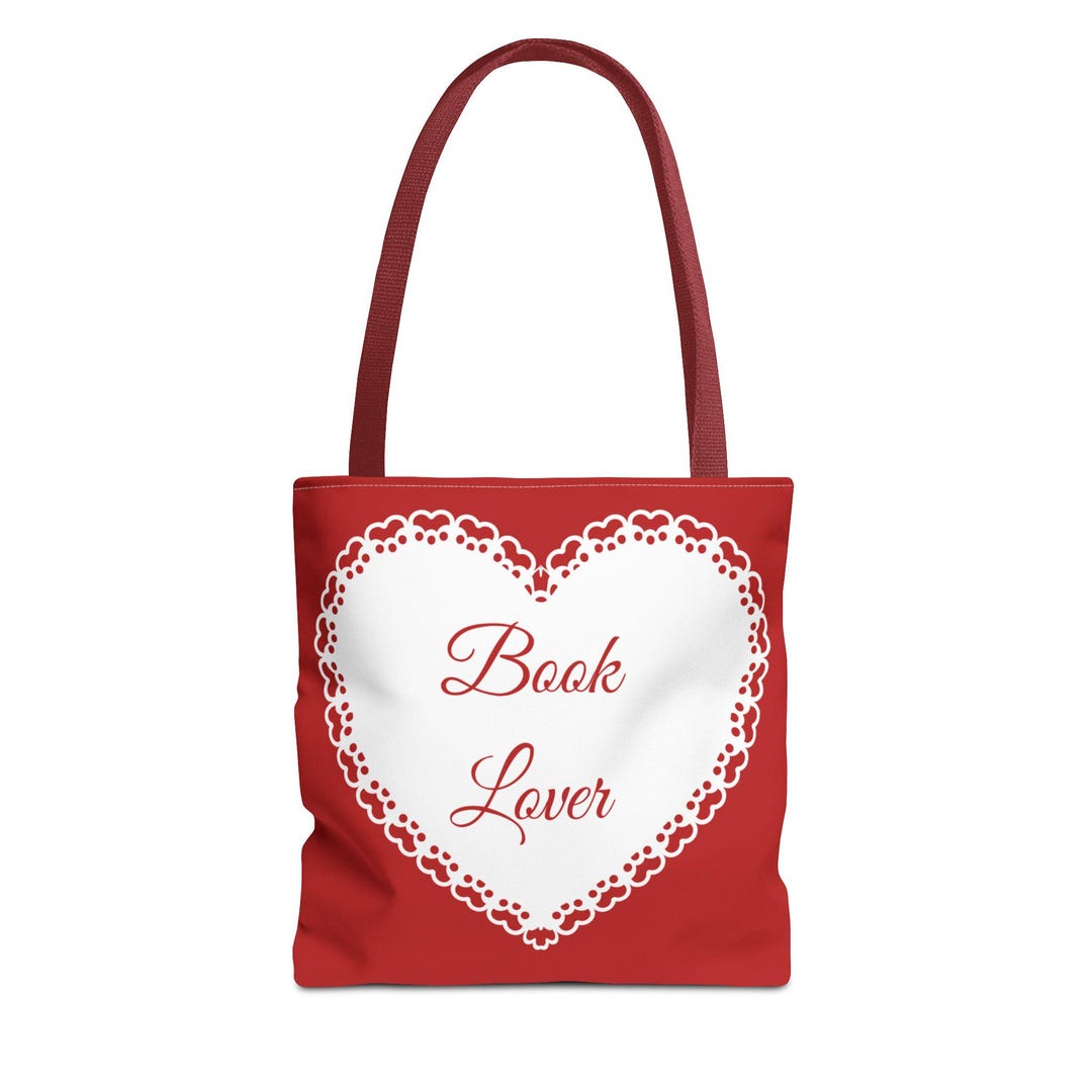 Book Lover Heart Tote, Romantic Book Bag, Valentines Gift, Be Mine Tote ...