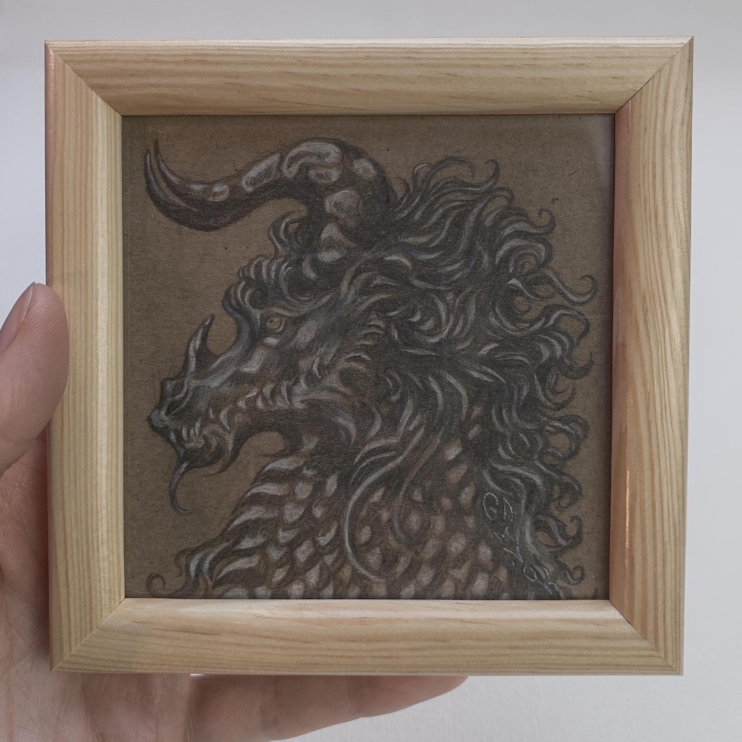 Original "maned Dragon Portrait". Mixed Media on Recycled Paper ...