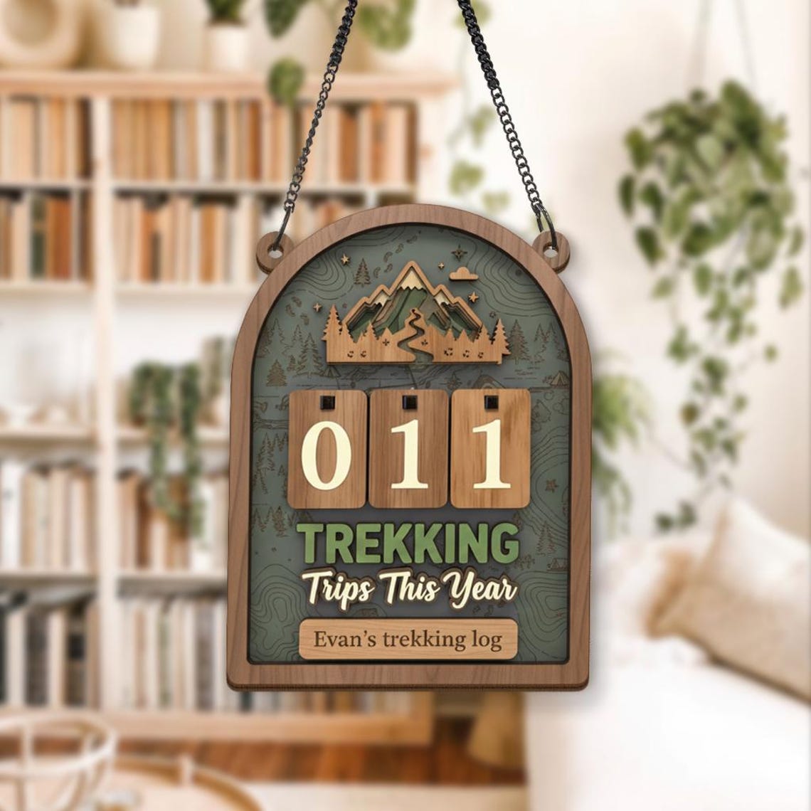 Trekking Trips Tracker Sign, Custom Hiking Log Board, Mountain ...