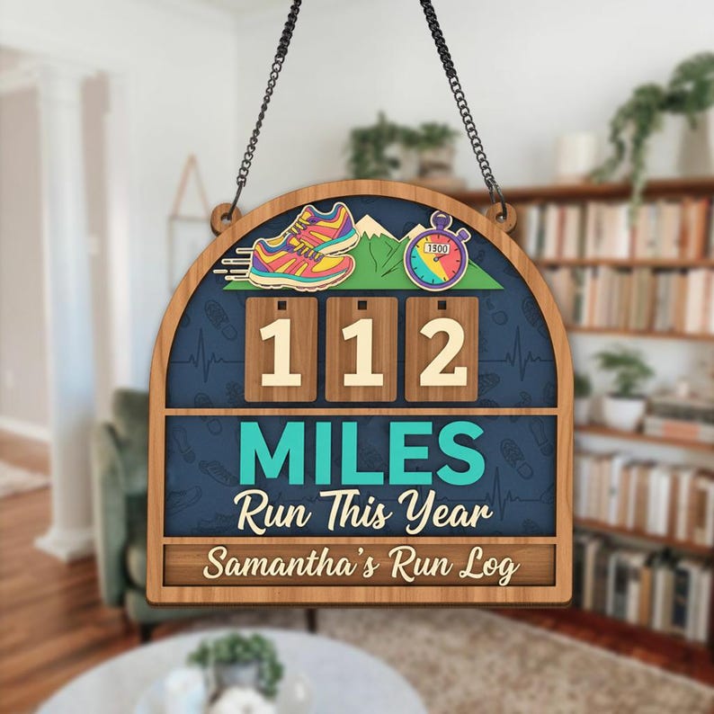 Running Miles Tracker Sign, Personalized Run Log Board, Custom Runner ...