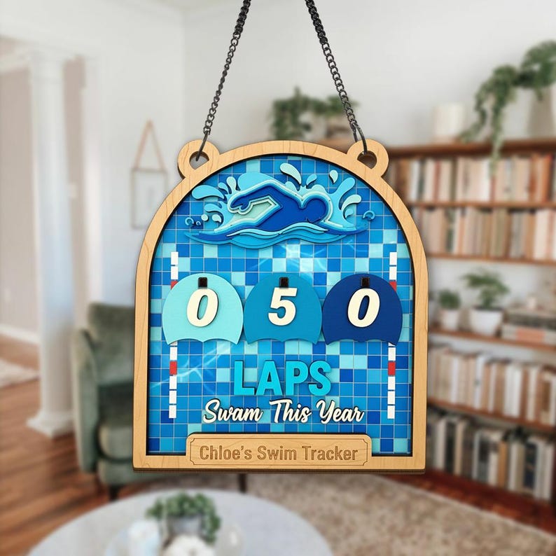 Personalized Swim Lap Tracker Sign, Wooden Swimming Log Decor - Etsy