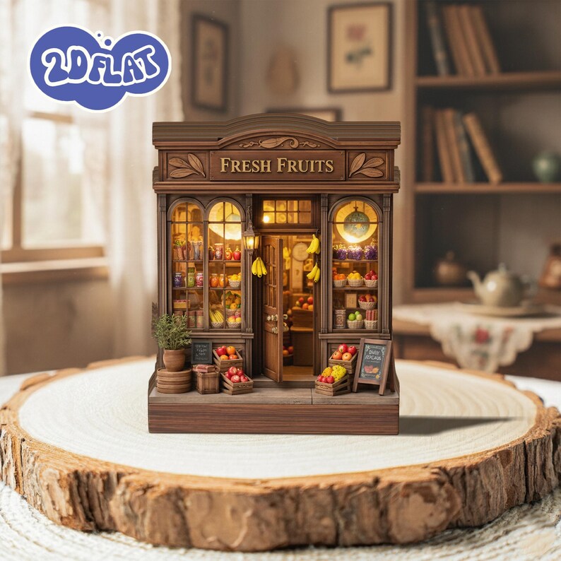 Personalized Fruit Shop Wooden Block Miniature Diorama, Handcrafted ...